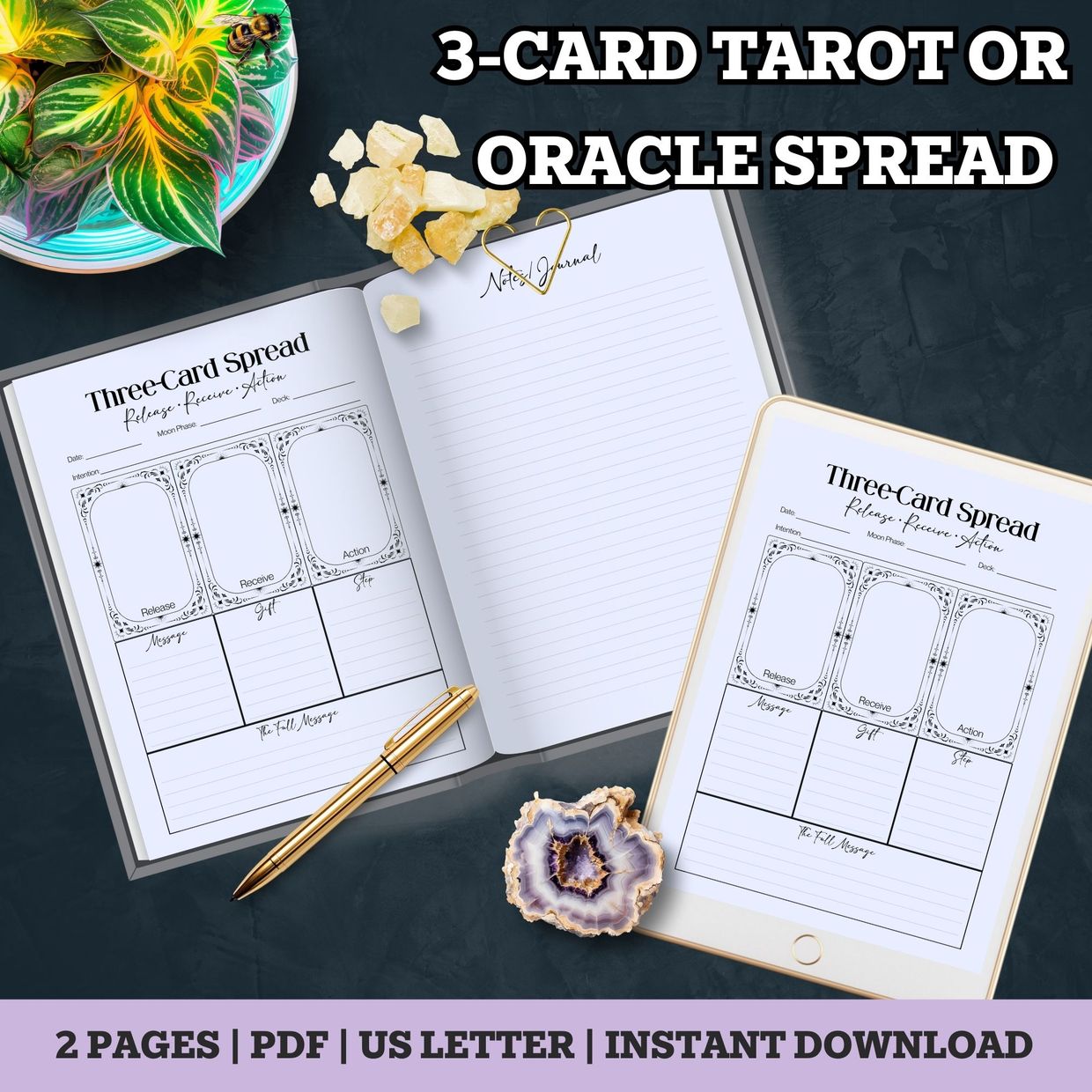 Three-Card Tarot & Oracle Spread – Release Receive Action
