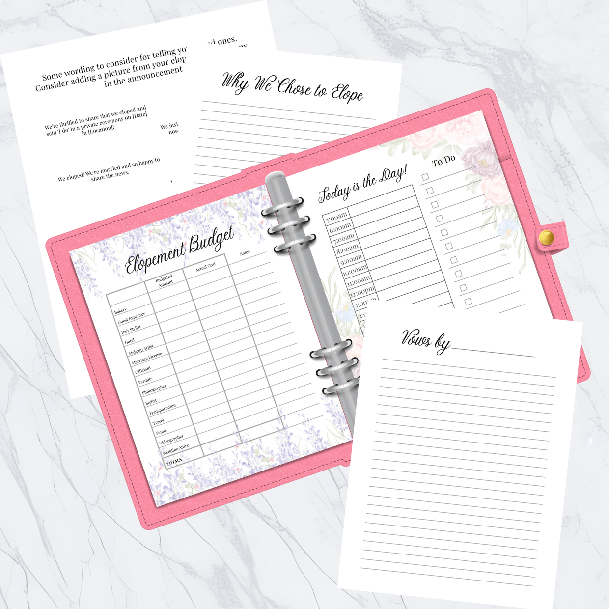 Watercolor Floral Elopement Planner Printable PDF