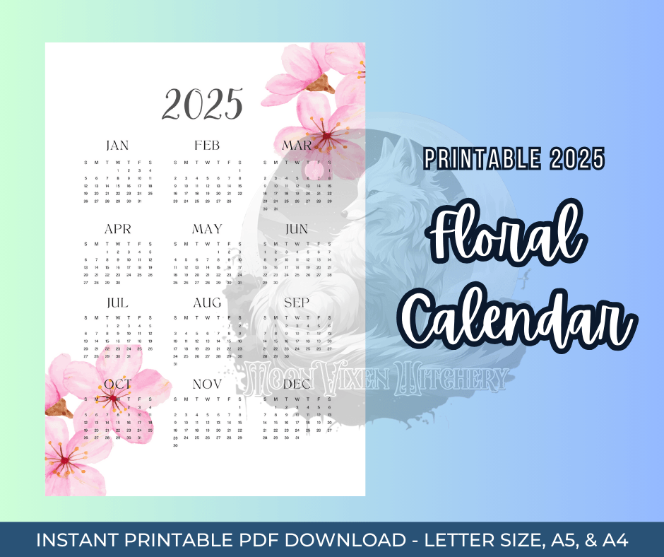 Watercolor Floral 2025 Year Calendar Page | Printable PDF | Letter, A4 ...