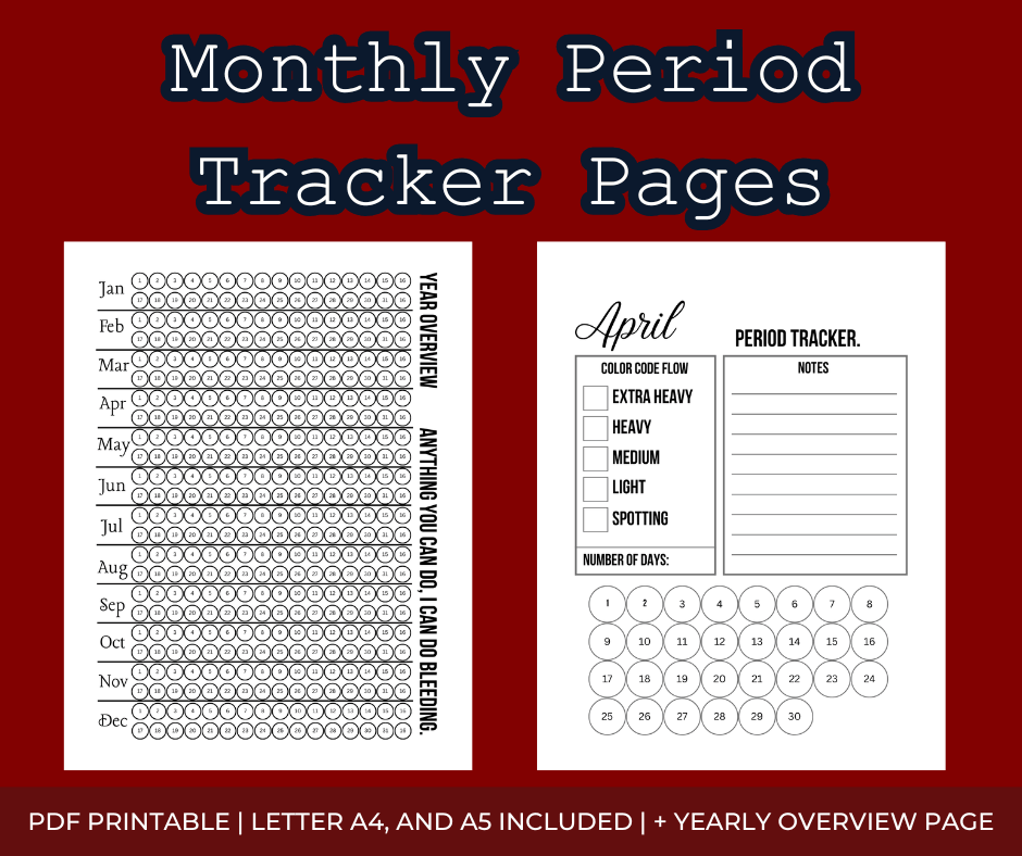 Monthly Period Tracker | Printable PDF in 3 Sizes