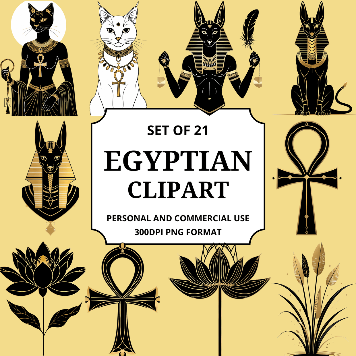 Ancient Egypt Clipart Pack – Gold Line PNGs (21 pcs)