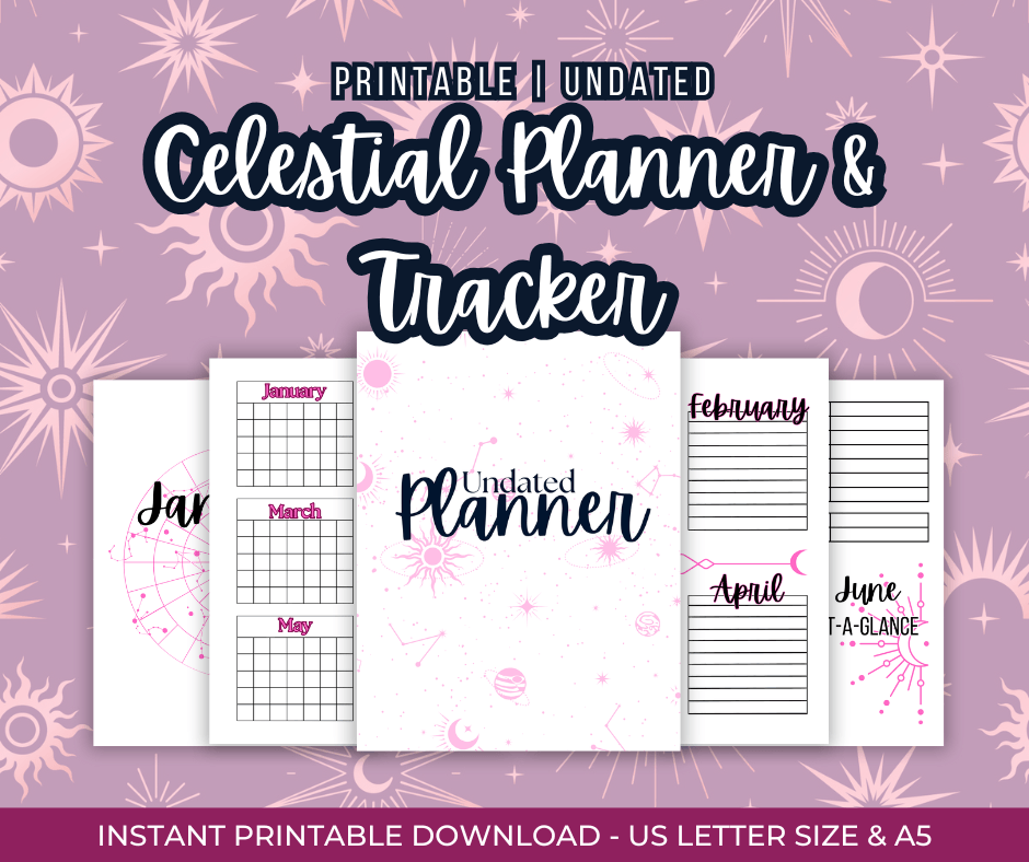 Pink Celestial Planner | Undated Printable Journal PDF