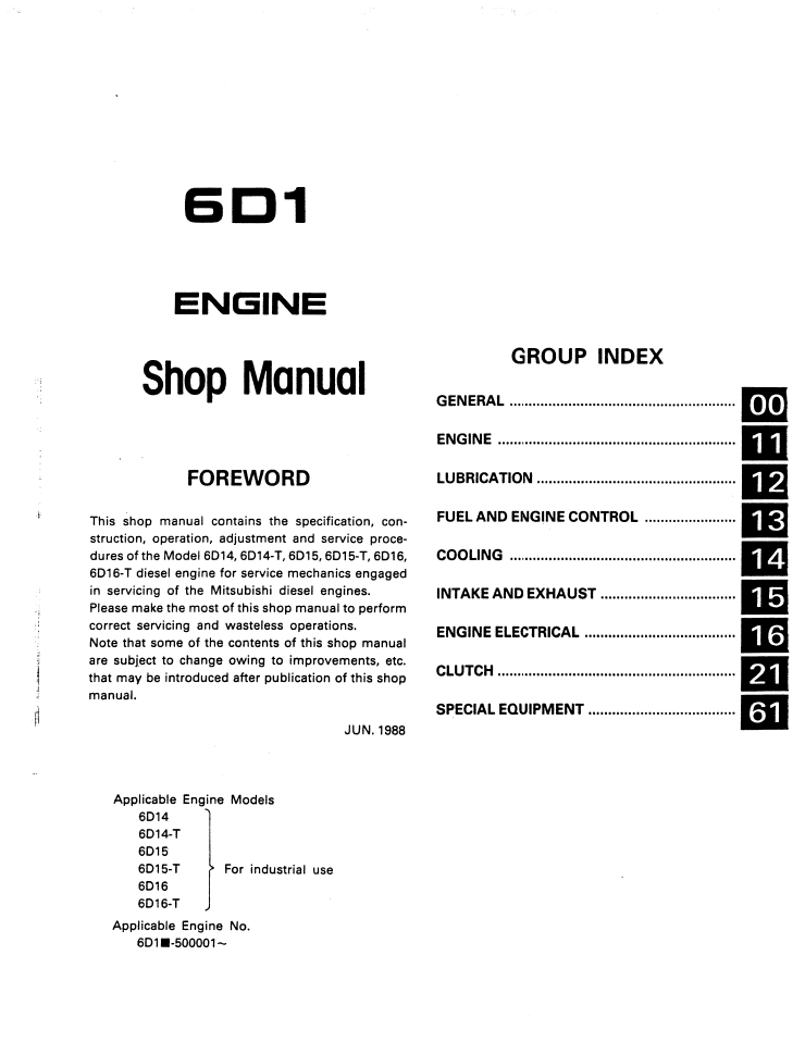 Mitsubishi Motors 6D14,6D14-T 6D15, 6D16, 6D16-T Diesel Engine Shop ...