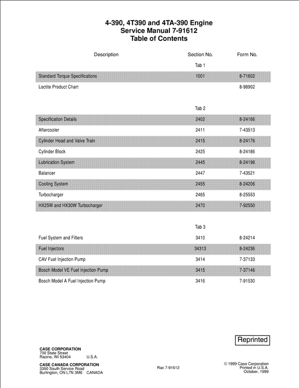 CASE Construction 4-390, 4T-390 and 4TA-390 Diesel Eng