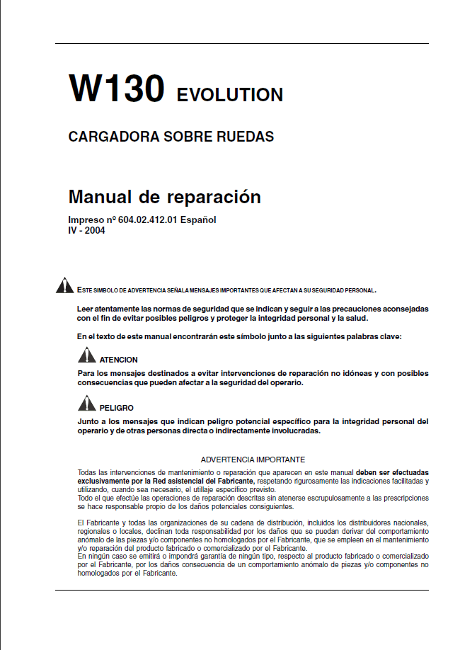 Fiat Kobelco W130 EVOLUTIOIN CARGADORA SOBRE RUEDAS Manual de ...