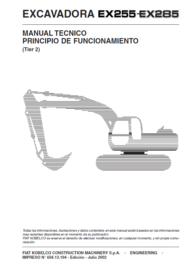 Fiat Kobelco EX255, EX285 (Tier 2) EXCAVADORA MANUAL TECNICO PRINCIPIO ...
