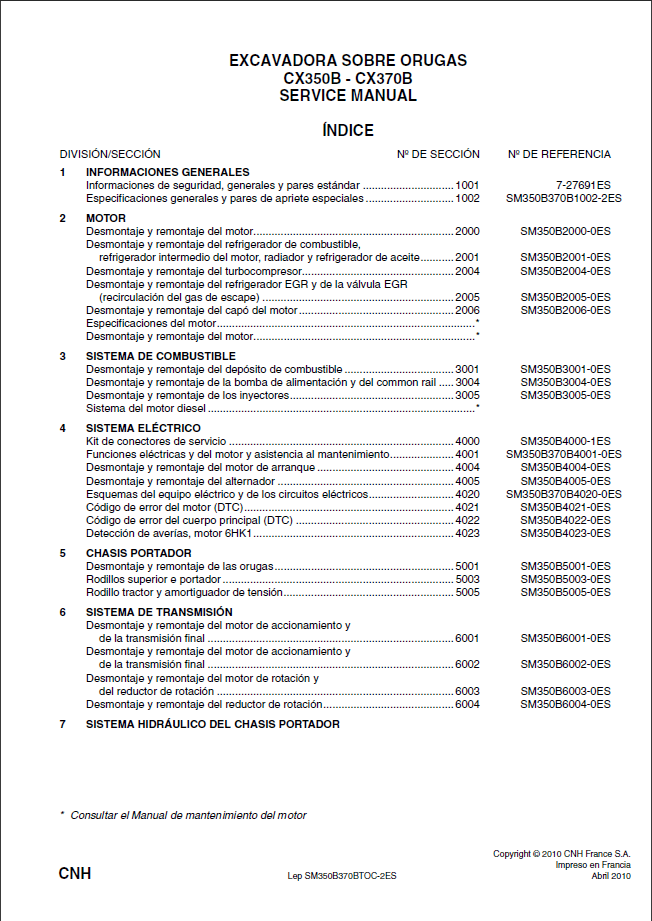 CASE Construction CX350B, CX370B EXCAVADORA SOBRE ORUGAS Manual de ...