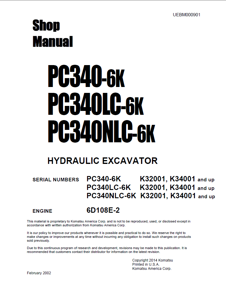 Komatsu PC340-6K, PC340LC-6K, PC340NLC-6K K32001, K34001 and up ...