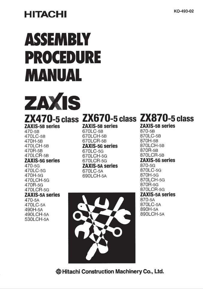 Hitachi ZAXIS ZX470-5 class, ZX670-5 class, ZX870-5 class Assembly ...