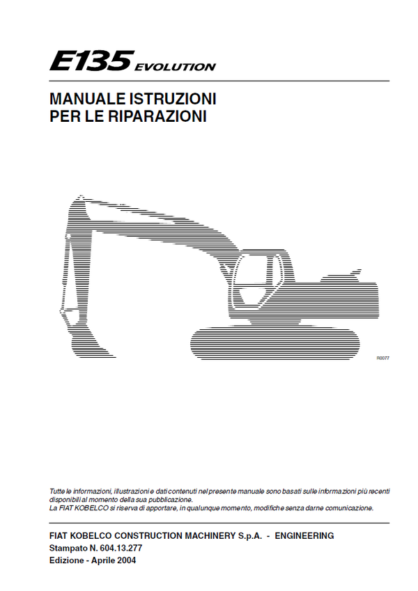 Fiat Kobelco E135 EVOLUTION Escavatore MANUALE ISTRUZI