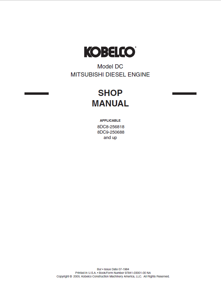 Mitsubishi 8DC8-256818, 8DC9-250688 and up Diesel Engine Service Manual ...