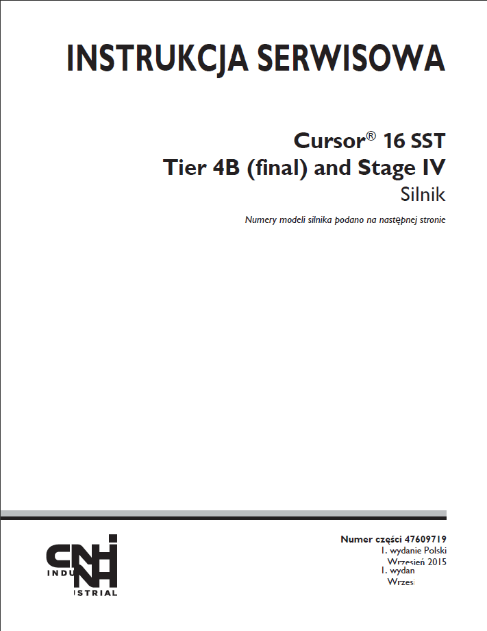 CASE CNH Cursor® 16 SST Tier 4B (final) and Stage IV Silnik INSTRUKCJA ...