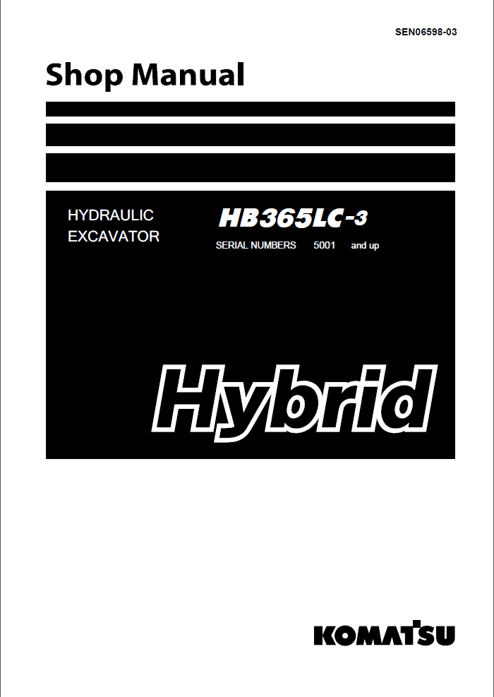 Komatsu HB365LC-3 Hybrid 5001 and up Hydraulic Excavator Shop Manual ...