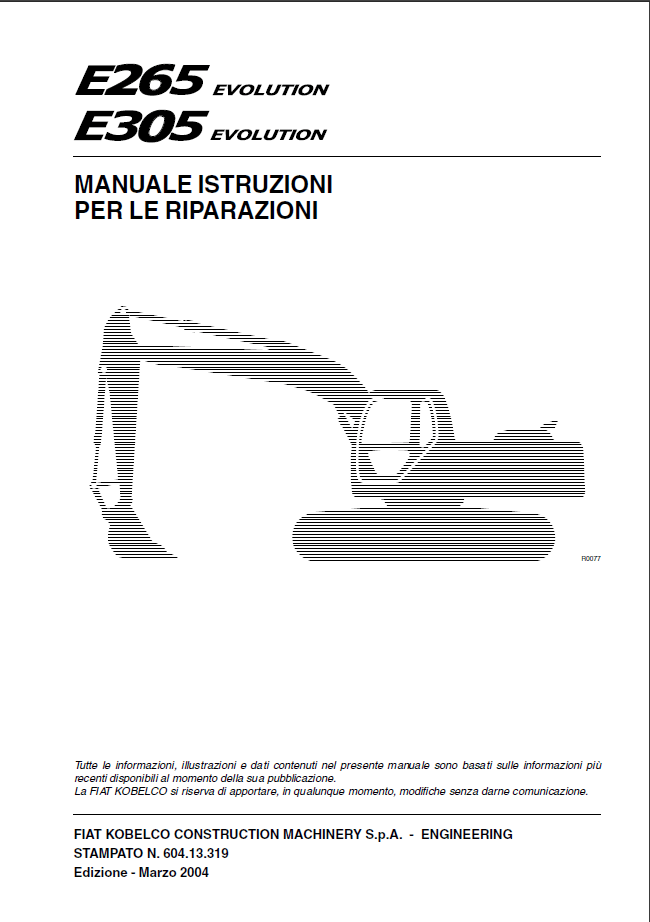Fiat Kobelco E265 EVOLUTION, E305 EVOLUTION MANUALE ISTRUZIONI PER LE ...