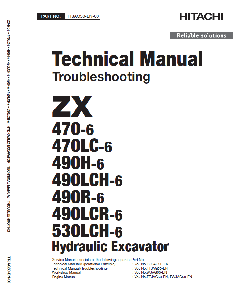 Hitachi ZAXIS ZX470-6, ZX490H-6, ZX490R-6, ZX530LCH-6 Technical Manual ...