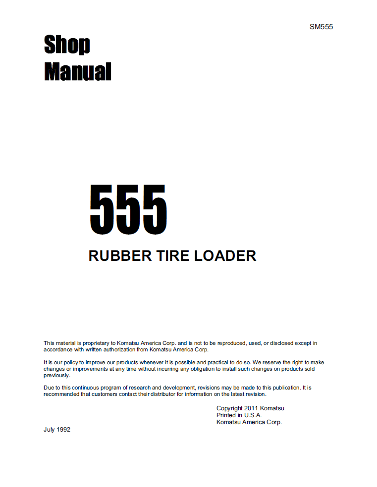 Komatsu Dresser 555 Wheel Loader Shop Manual SM555 English