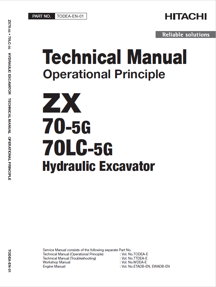 Hitachi ZAXIS ZX70-5G, ZX70LC-5G Excavator Technical Manual Operational ...
