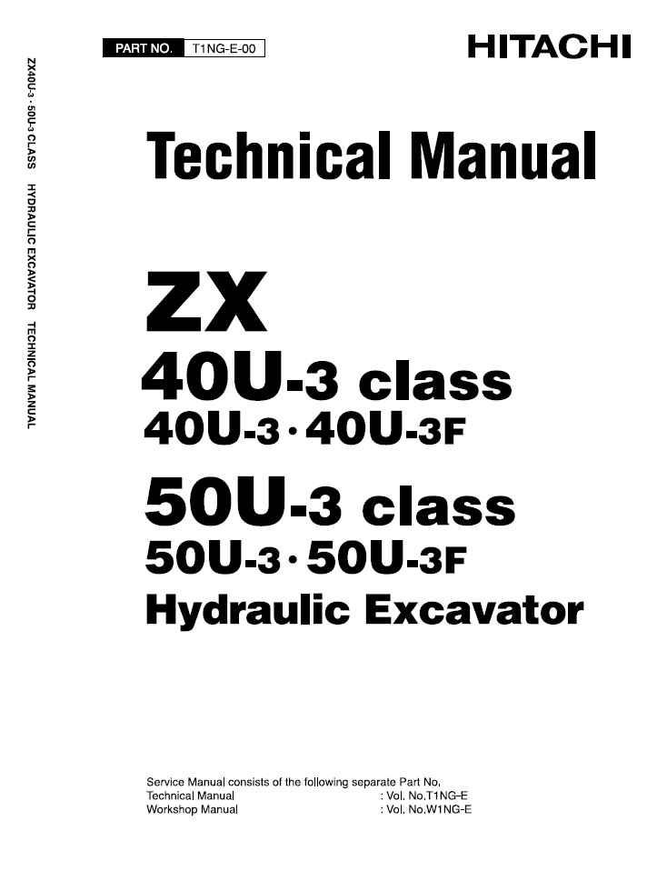 Hitachi ZAXIS ZX40U-3, 40U-3F class, ZX50U-3, 50U-3F class Excavator ...