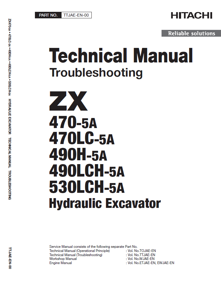 Hitachi ZAXIS ZX470-5A,470LC-5A ZX490H-5A, ZX530LCH-5A Technical Manual ...
