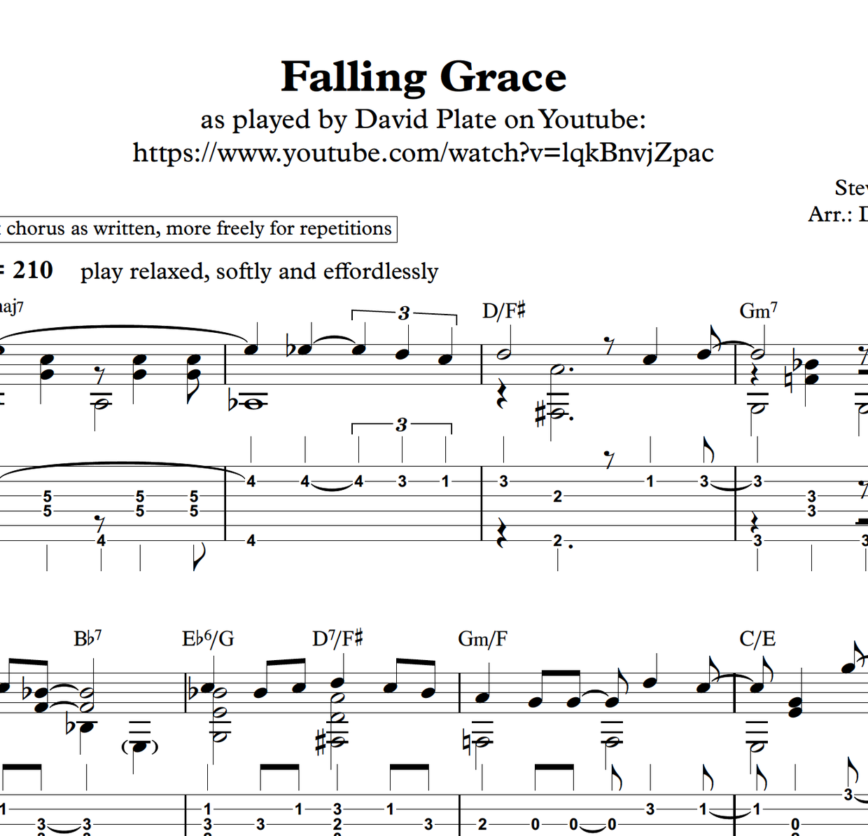 FALLING GRACE - Solo Guitar Arrangement by David Plate (Standard ...