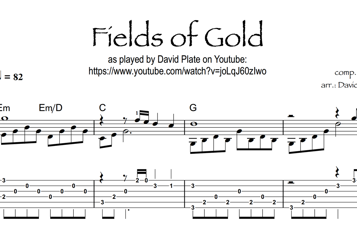 FIELDS OF GOLD (Guitar Arrangement by David Plate Score & TABS)