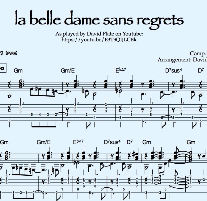 LA BELLE DAME SANS REGRETS (Sting) - Guitar Arrangemen
