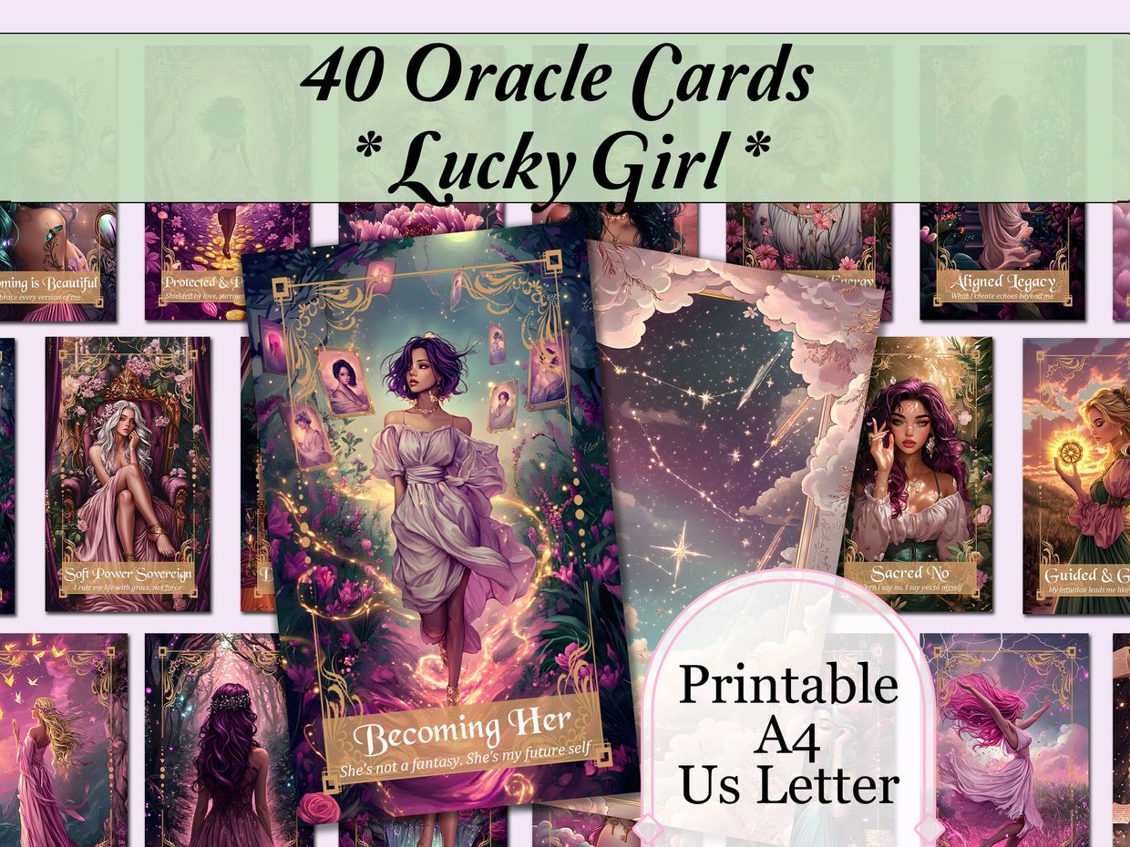 Lucky Girl Oracle Deck | 40 Printable Affirmation & Manifestation Cards