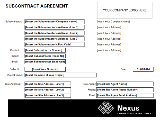 Draft Subcontract Agreement Template