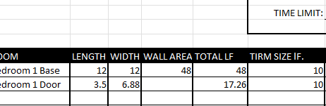 Trim Board Estimate Sheet