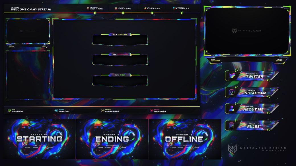 FULL STREAM OVERLAY TEMPLATE - 1 Click color change!