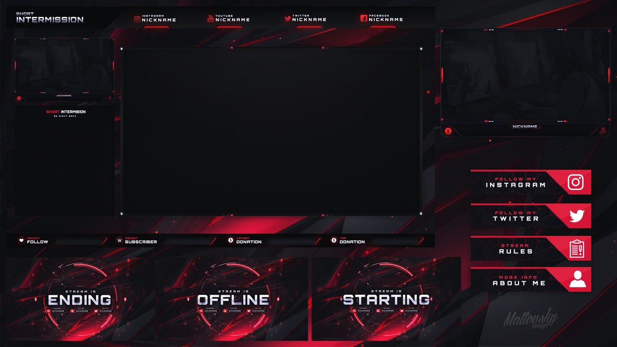 STREAM OVERLAY TEMPLATE RED 2020 - VARIOUS COLORS
