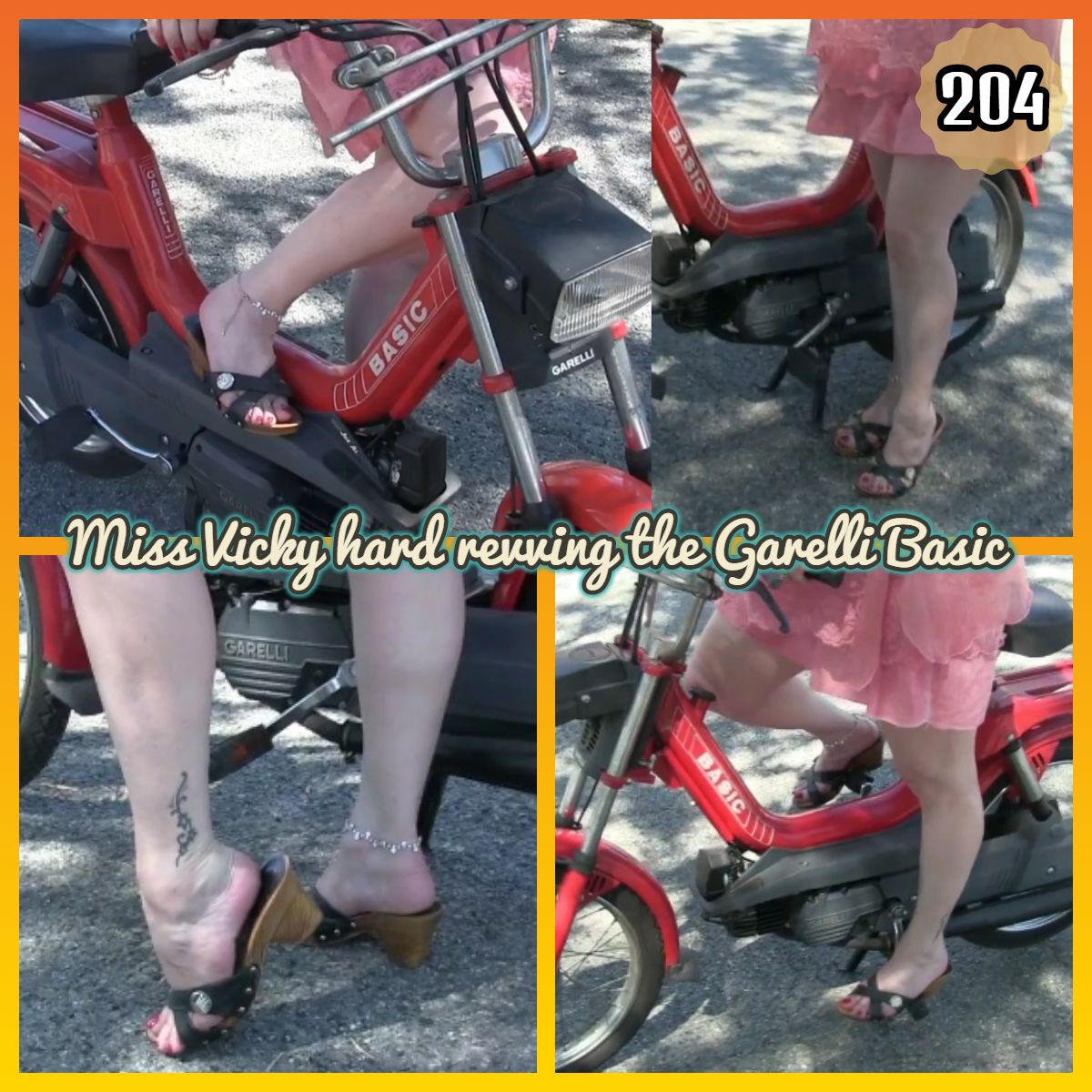 204 : Miss Vicky hard revving the moped Garelli Basic