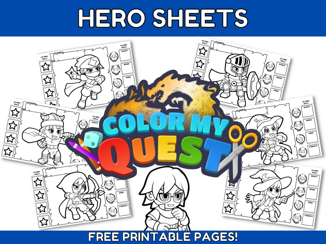 Color My Quest Printable Hero Sheets