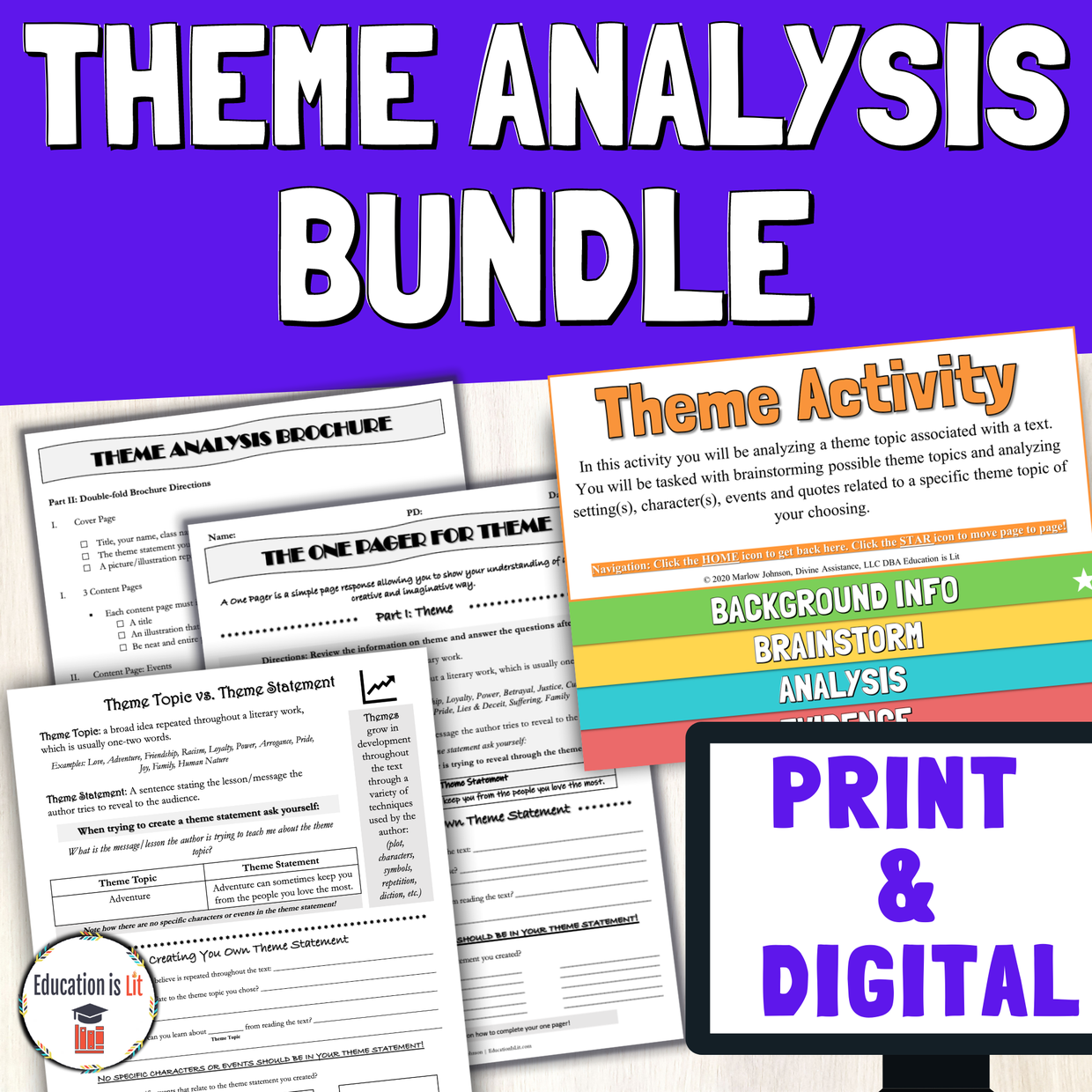 Bundle of Worksheets and Activities for Theme Analysis