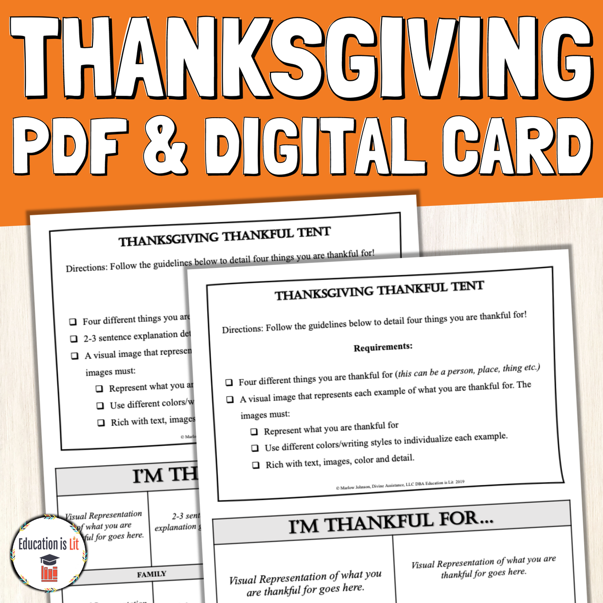 Thanksgiving Activities - I am Thankful for Card