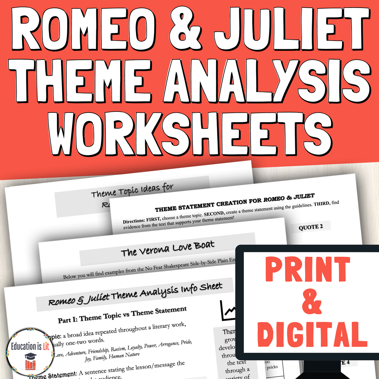Romeo & Juliet Theme Analysis Worksheets