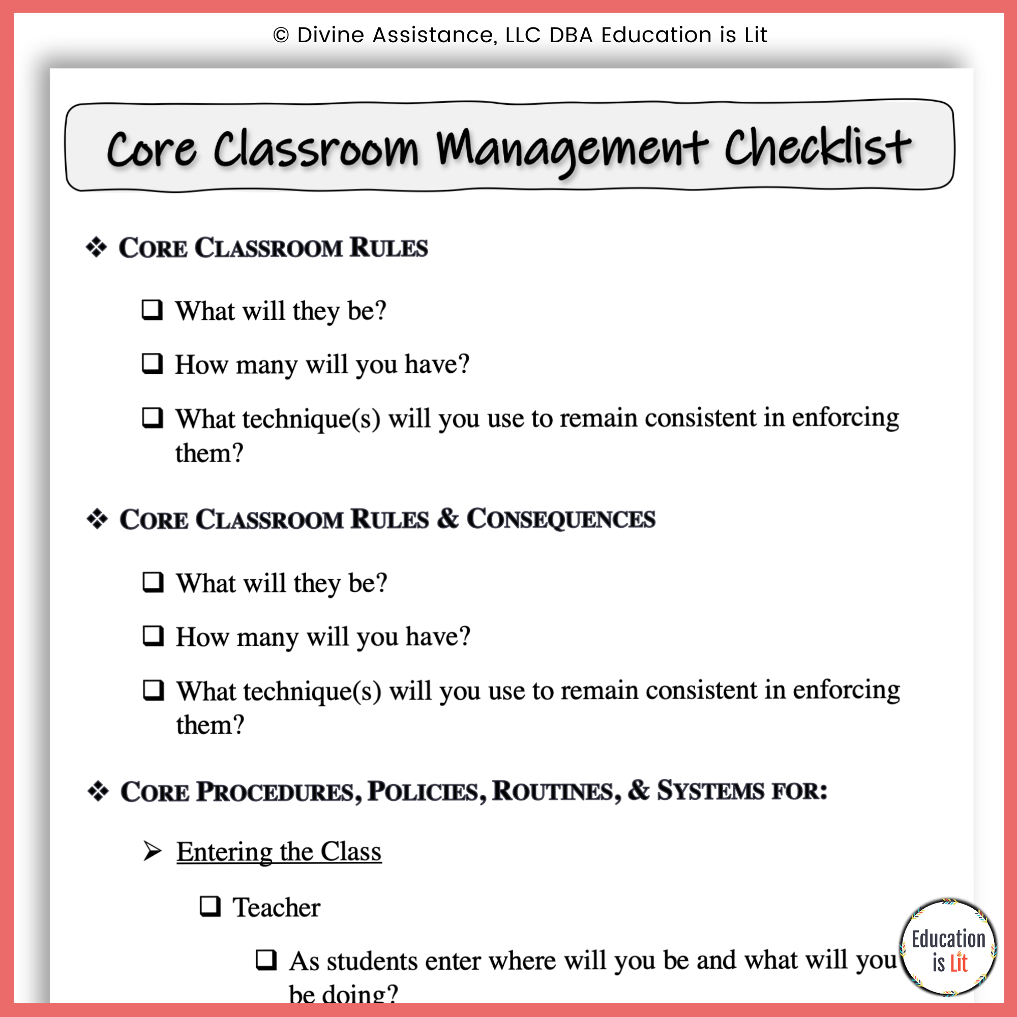Classroom Management Checklist