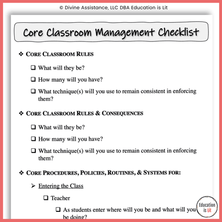 Classroom Management Checklist