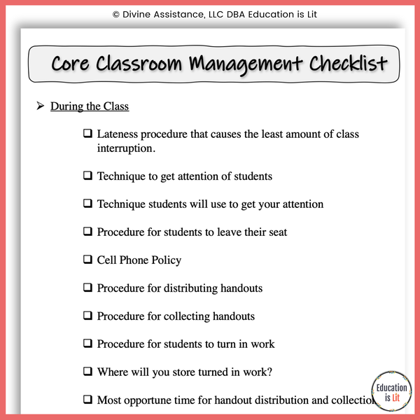 Classroom Management Checklist