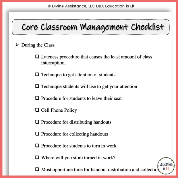 Classroom Management Checklist