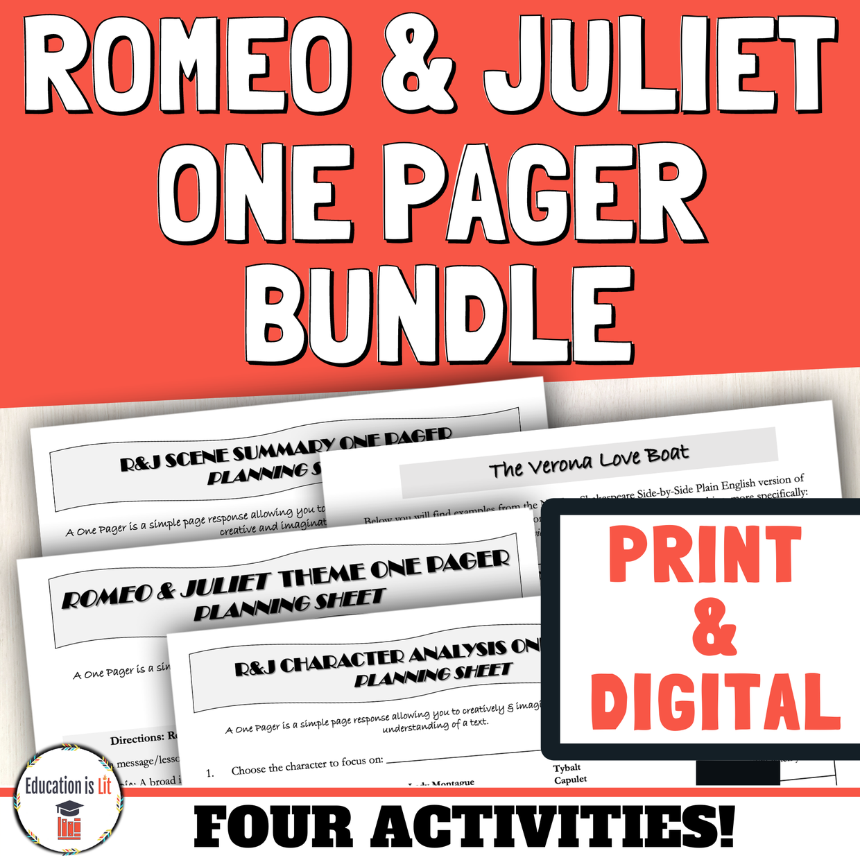 Romeo and Juliet One Pager Activities