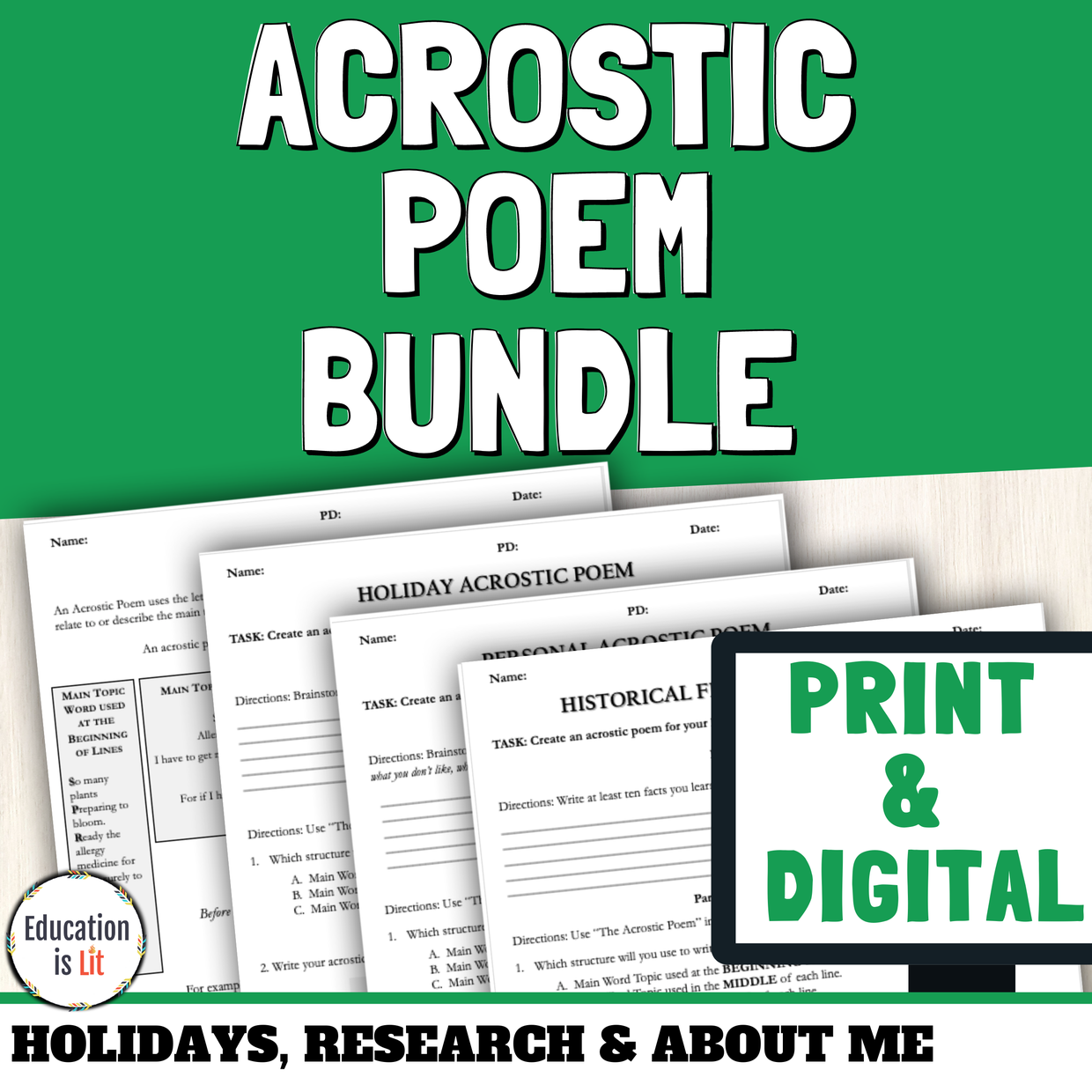 Bundle of Acrostic Poetry Activities