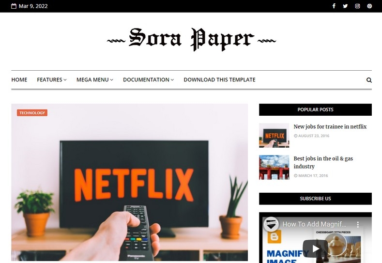 Sora Paper Blogger Template Extended Version