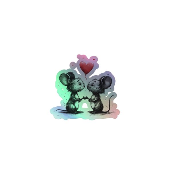 Kiss-Cut Holographic Stickers, Mice about to kiss, rom