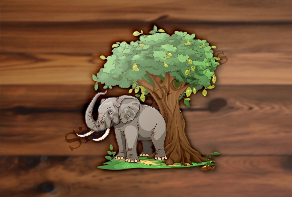 Elephant rubbing backside against a tree in the Savanna