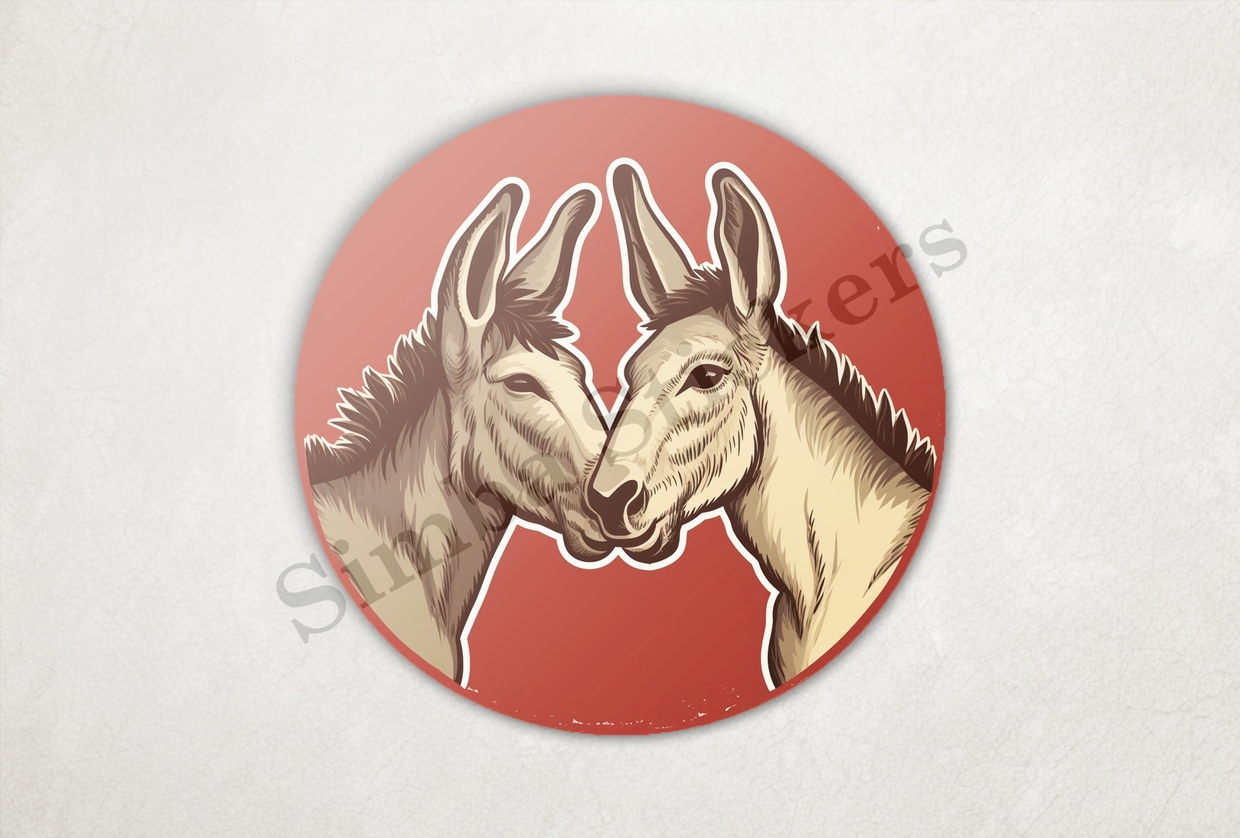 Donkeys in love, read circle background