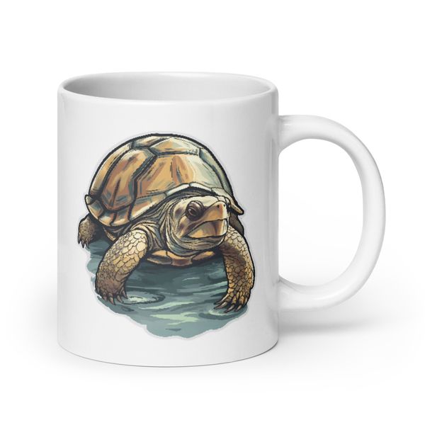 White Glossy Mug, 20oz, Tortoise in shallow pool of wa