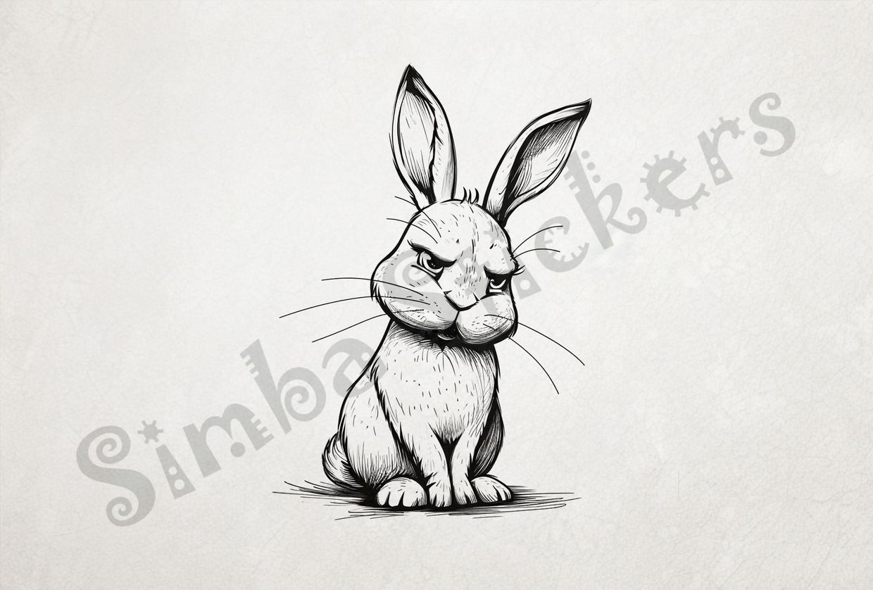 Hare looking angry, outline art