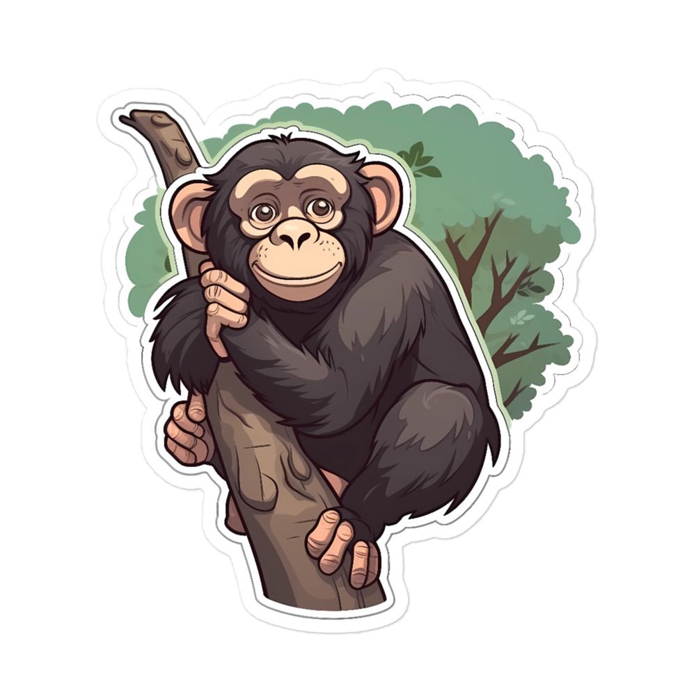Sticker 5.5x5.5, Chimpanzee on a branch in a tree