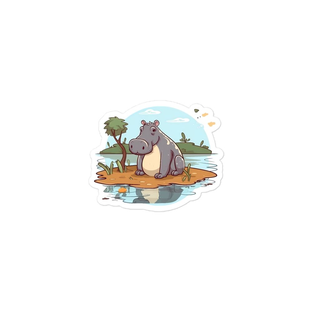 Sticker 3x3, Cute hippo on an island in a pond